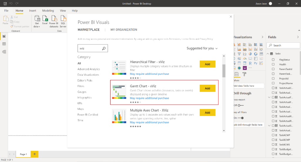 Visualize Microsoft Project Data in Power BI using xViz Gantt Chart